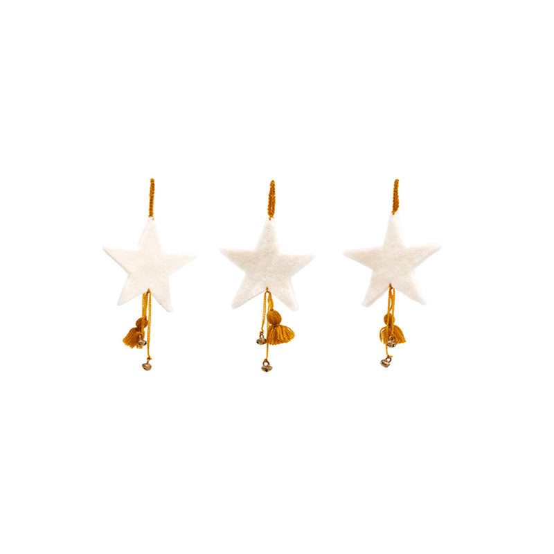Mini stars with pompoms - natural - pollen – Slowood